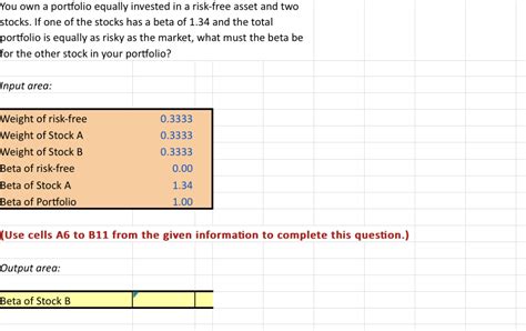Solved You Own A Portfolio Equally Invested In A Risk Free