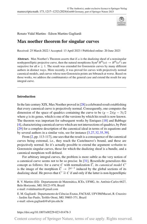 max noether theorem for singular curves request pdf