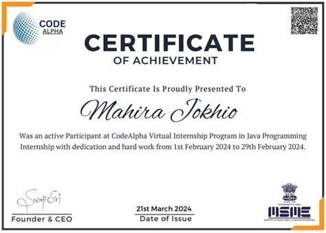 Mahira Jokhio On Linkedin Codealpha Java Programming