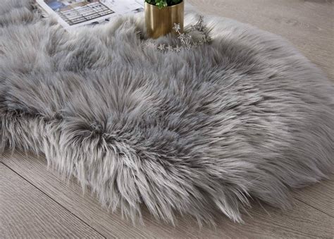 Ultra Soft Fluffy Rug Grey Faux Sheepskin Fur Area Rug Shaggy Couch