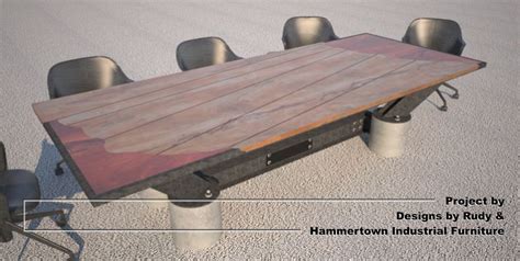 Conference Room Table Wooden Top Steel Frame Concrete Legs By