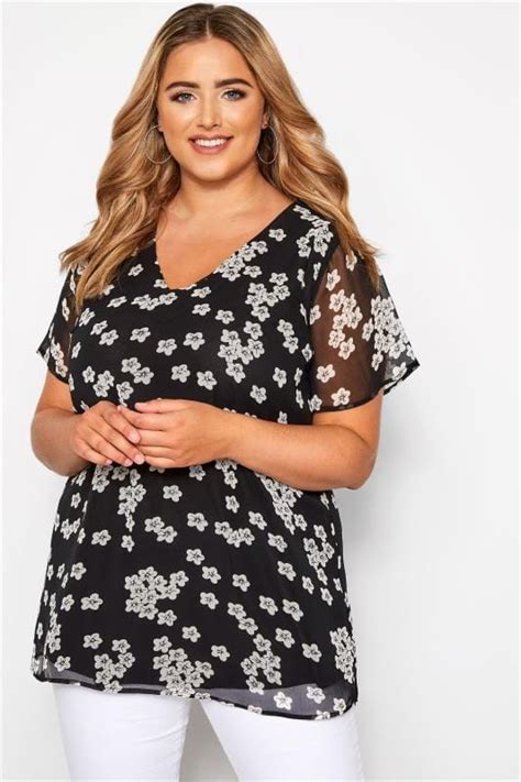 Black Floral Chiffon Blouse Sizes 16 40 Yours Clothing