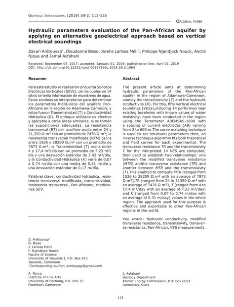 Pdf Hydraulic Parameters Evaluation Of The Pan African Aquifer By Applying An Alternative