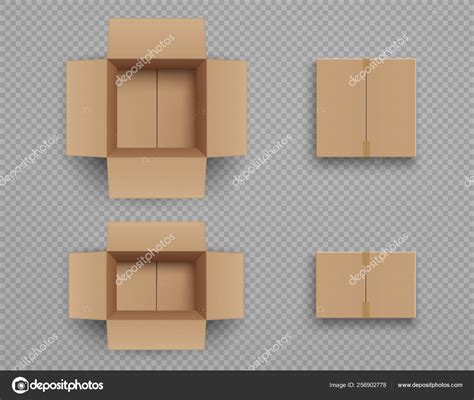 Sett av mockup lukkede og åpne pappesker Isolert med gjennomsiktig