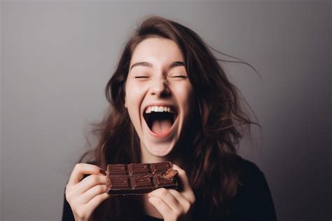 Premium Ai Image A Woman Is Holding A Piece Of Chocolate And She Has