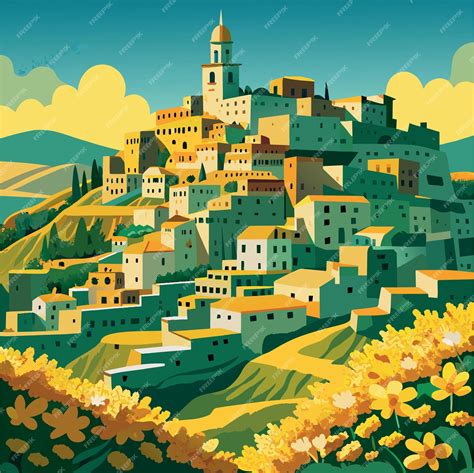 The Ancient Ghost Town Of Matera Sassi Di Matera In Beautiful Yellow Flower In Daylight Southern