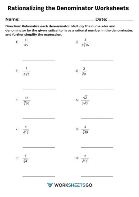 Rationalizing The Denominator Worksheets Worksheetsgo