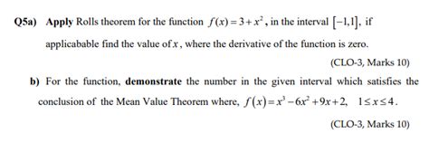 Solved Q5a Apply Rolls Theorem For The Function Fx