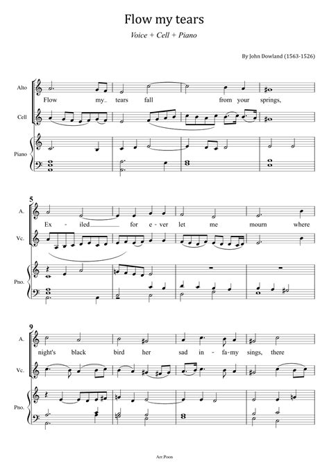 John Dowland Flow My Tears For Voice Cell Piano Original In A