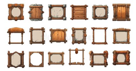 Empty Rectangle Wooden Medieval Frames Wood Ancient Game Gui Panels