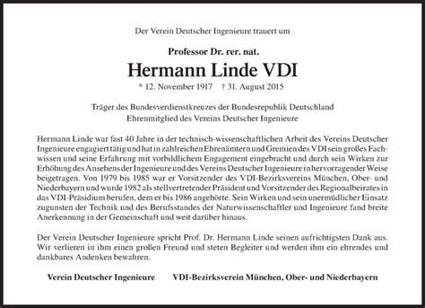 Traueranzeigen Von Hermann Linde Sz Gedenkende