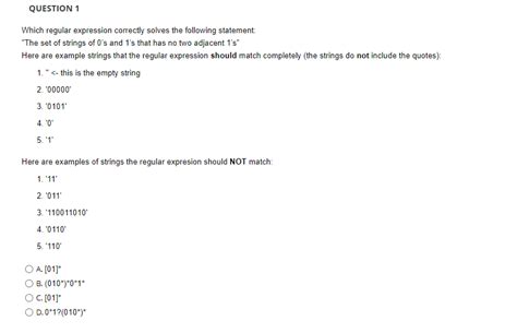 Solved Question 1 Which Regular Expression Correctly Solves