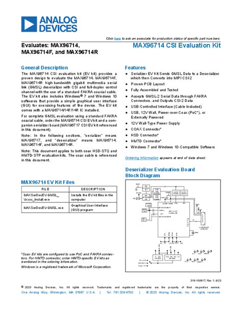 Analog Devices Max96717 Dphy Evaluation Kit User Guide