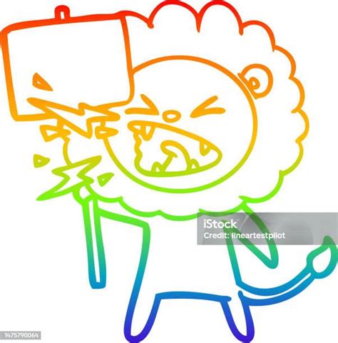 Dessin Au Trait Dégradé Arcenciel Dun Manifestant Lion Rugissant De