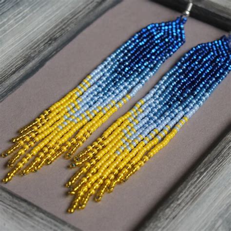 Ukrainian Beaded Earrings Blue Yellow Seed Bead Earrings Flag Etsy