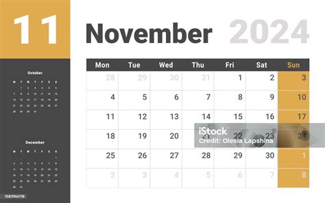 Ilustración De Plantilla De Calendario Mensual De Noviembre De 2024