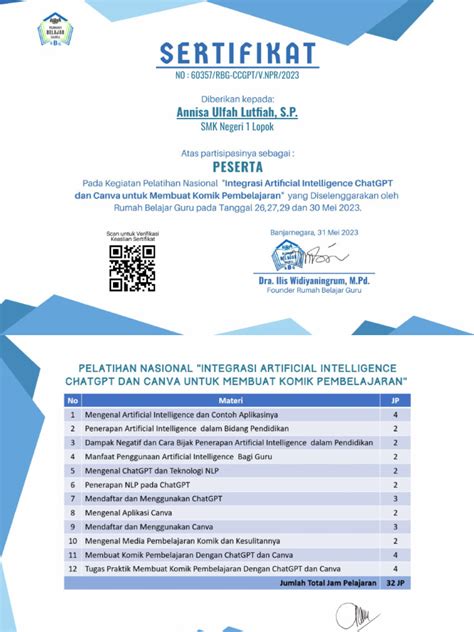 2023 5 26 Sertifikat Integrasi Artificial Intelligence Chatgpt Dan Canva Untuk Membuat Komik
