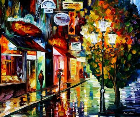 AMSTERDAM NIGHT RAIN PALETTE KNIFE Oil Painting On Canvas By Leonid