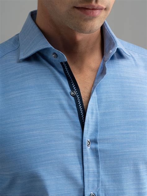 Camicia Uomo Tinta Unita Azzurra Collo Semi Francese Invidia 1973