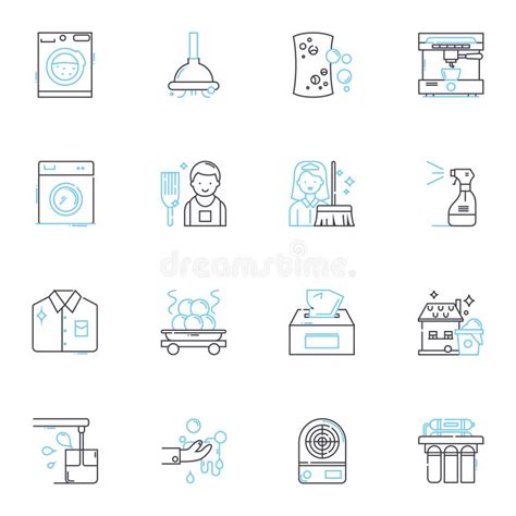 House Cleaning Linear Icons Set Sweep Scrub Dust Polish Vacuum Mop Tidy Line Vector And