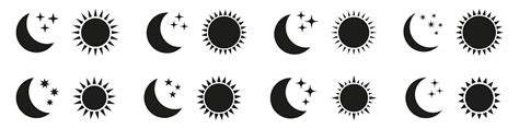 白い背景に月の夜のアイコンと星と太陽のアイコンベクター画像 まぶしいのベクターアート素材や画像を多数ご用意 まぶしい アイコン
