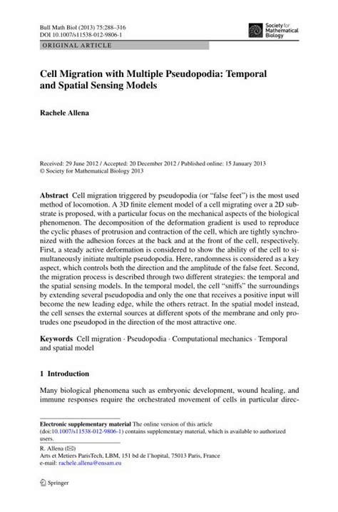 pdf cell migration with multiple pseudopodia temporal and spatial