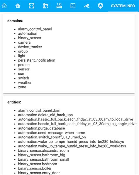 list of all domains entities configuration home assistant
