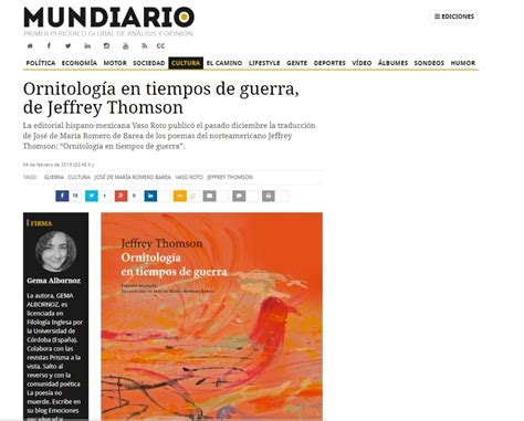 Ornitología En Tiempos De Guerra De Jeffrey Thomson —mundiario