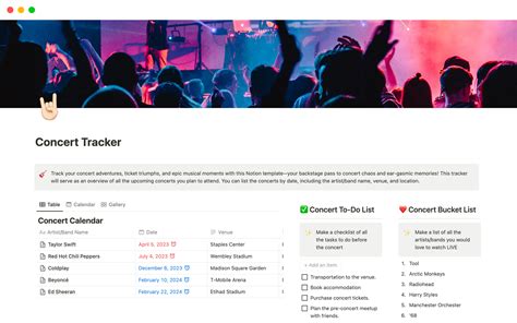 Concert Tracker Template Notion Marketplace