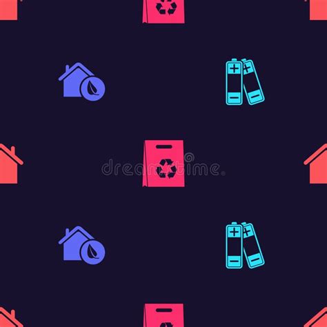 Set Battery Eco Friendly House Shopping Bag With Recycle And House On