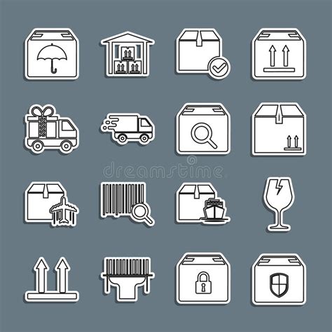 Set Line Delivery Box Security Shield Fragile Broken Glass Cardboard With Traffic Package