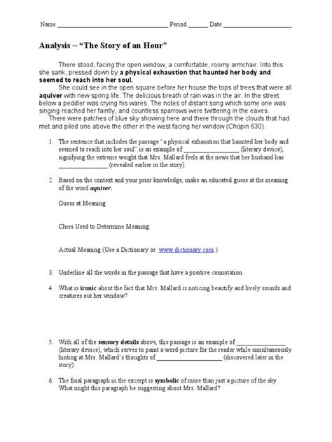 Story Of An Hour Analysis Ws Pdf Poetry