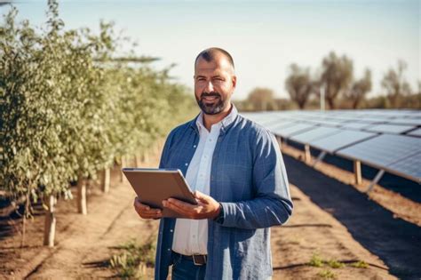 Premium Photo Technician Inspecting Solar Panels