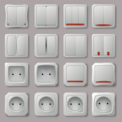 Premium Vector Realistic Socket And Electric Switch Icon Set Home Buttons Plastic Light Toggle
