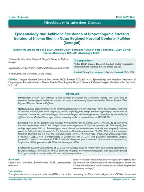 Epidemiology And Antibiotic Resistance Of Uropathogenic Bacteria