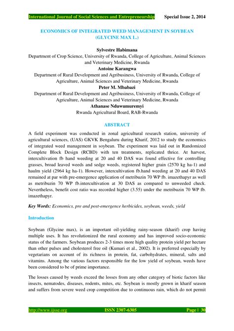 Pdf Economics Of Integrated Weed Management In Soybean