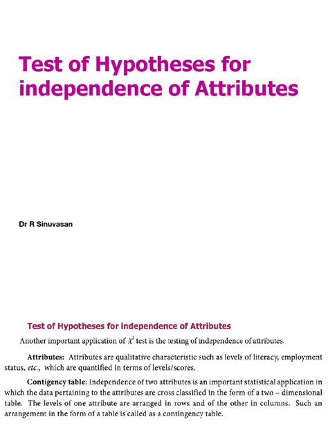 52 Test Of Hypotheses For Independence Of Attributes Pdf