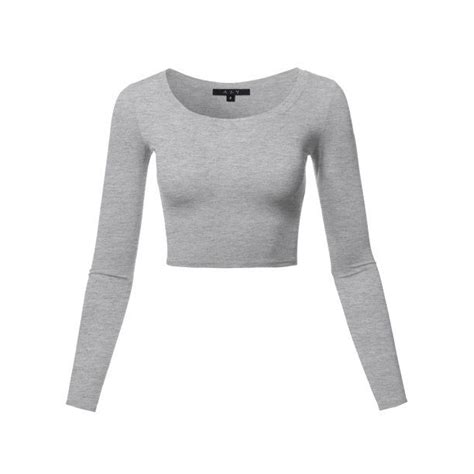 A2y Womens Basic Solid Stretchable Scoop Neck Long Sleeve Crop Top