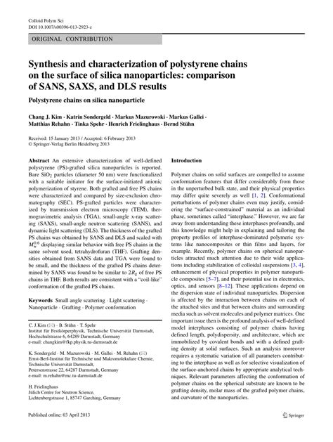 Pdf Synthesis And Characterization Of Polystyrene Chains On The Surface Of Silica
