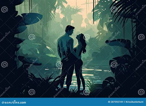 Romantic Couple In Jungle Landscape Stock Illustration Illustration