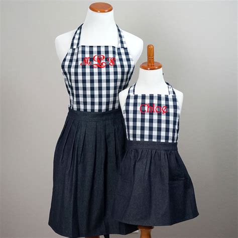 Personalized Mother And Daughter Navy Gingham Apron Set Bumblebee