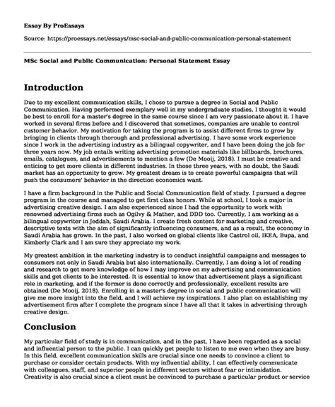 MSc Social And Public Communication Personal Statement Free Essay Term Paper Example