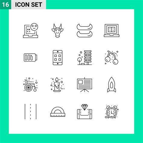 16 Thematic Vector Outlines And Editable Symbols Of Battery Online Indian Laptop Book Editable