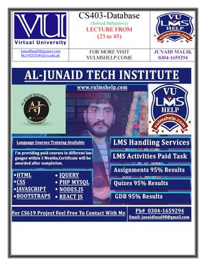 CS403 Grand QUIZ BY Junaid Database Management Systems VU Studocu