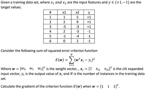 Given A Training Data Set Where X1 And X2 Are The Input Features And Y