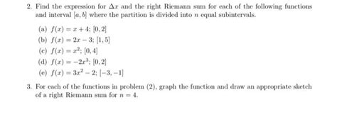 solved 2 find the expression for Δx and the right riemann