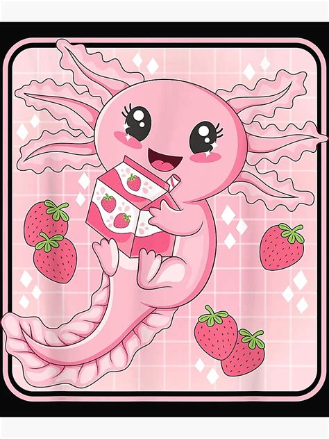 Kawaii Axolotl Strawberry Milk Japanese Anime Pink Axolotl