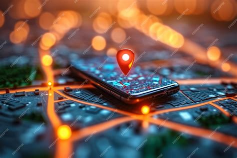 Premium Ai Image Smartphone Gps Icon On Traffic Road Map Generative Ai Concept