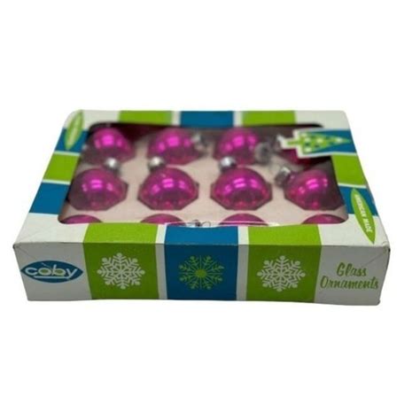 Coby Holiday Vintage Coby Pink Christmas Tree Glass Ornaments Set