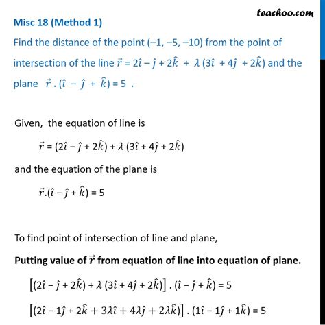 Question 14 Find Distance Of Point 1 5 10 From Point Of Inter